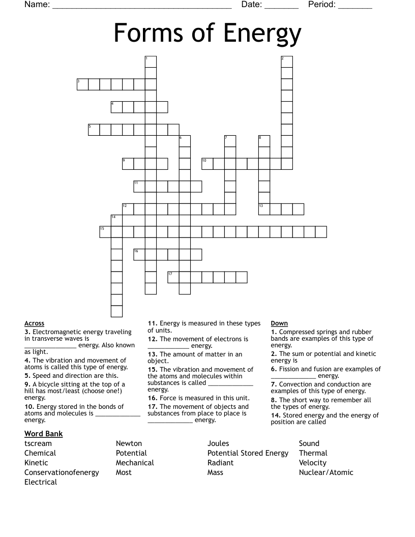 Forms of Energy Crossword - WordMint