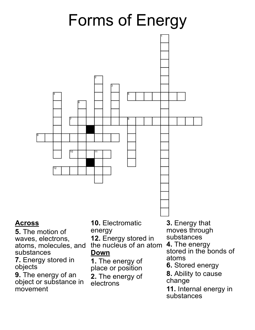 Forms of Energy Crossword - WordMint