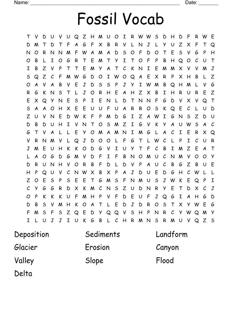Fossil Vocab Word Search - WordMint