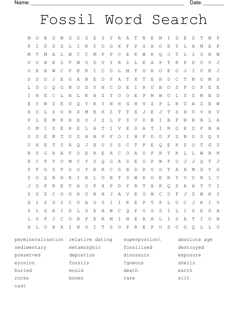 Fossil Word Search - WordMint