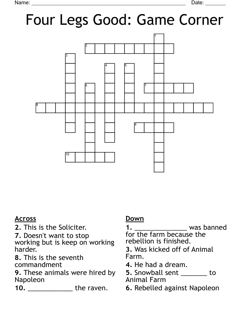 Four Legs Good: Game Corner Crossword - WordMint