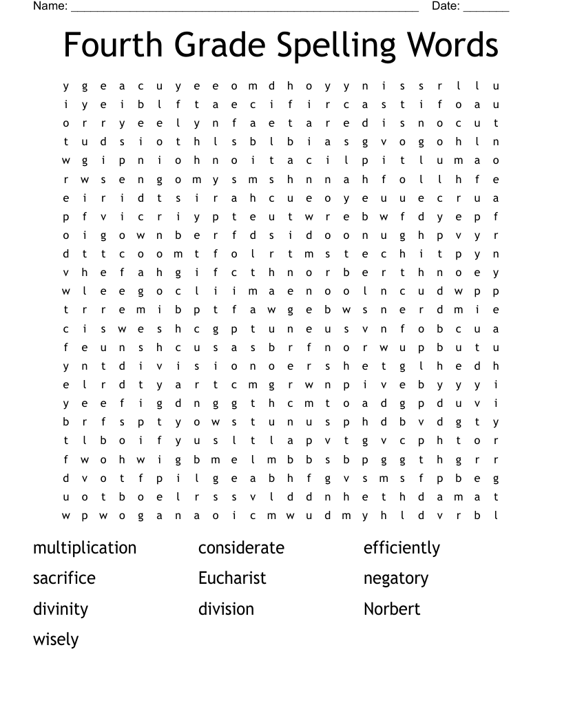 Fourth Grade Spelling Words Word Search - WordMint