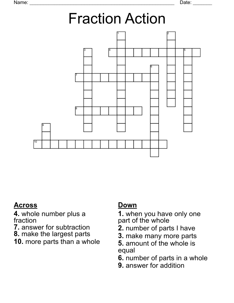 Fraction Action Crossword WordMint