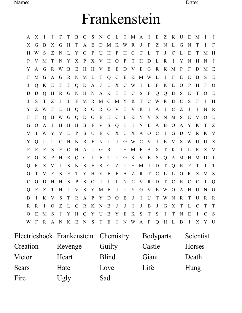 Frankenstein Word Search - WordMint