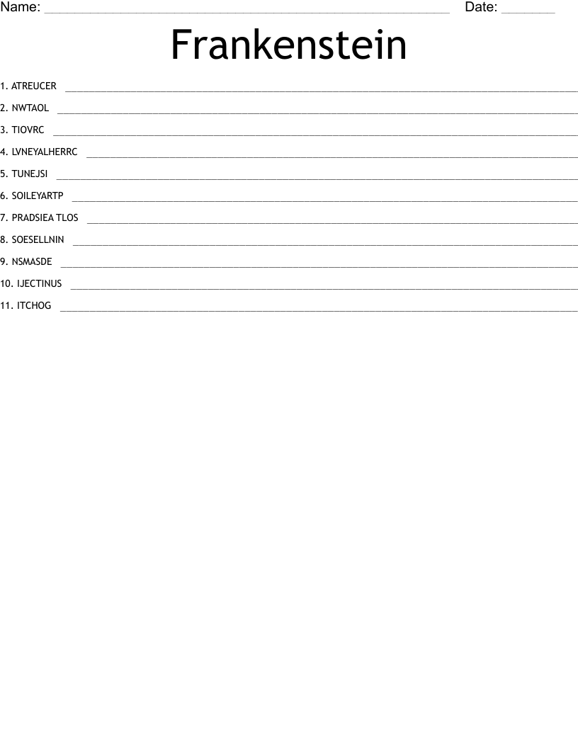 Frankenstein Word Scramble - WordMint