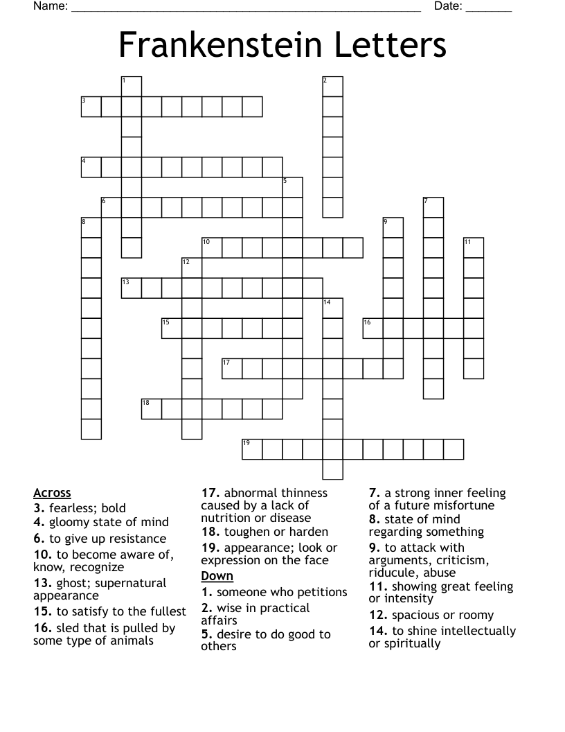 Frankenstein Letters Crossword - WordMint