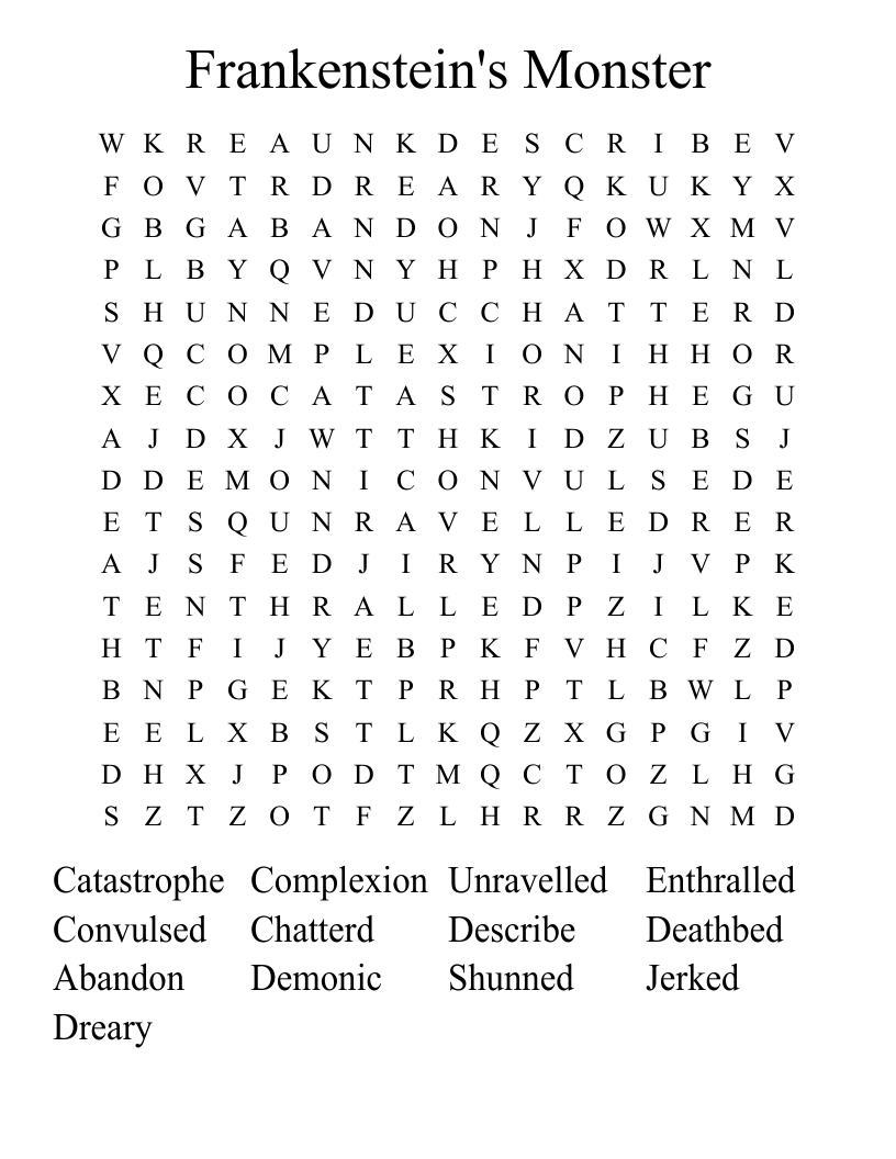 Frankenstein's Monster Word Search - WordMint