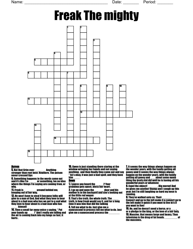 Freak The mighty Crossword - WordMint