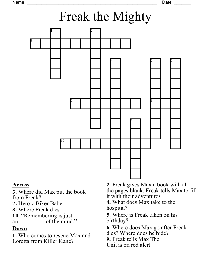 Freak the Mighty Crossword - WordMint