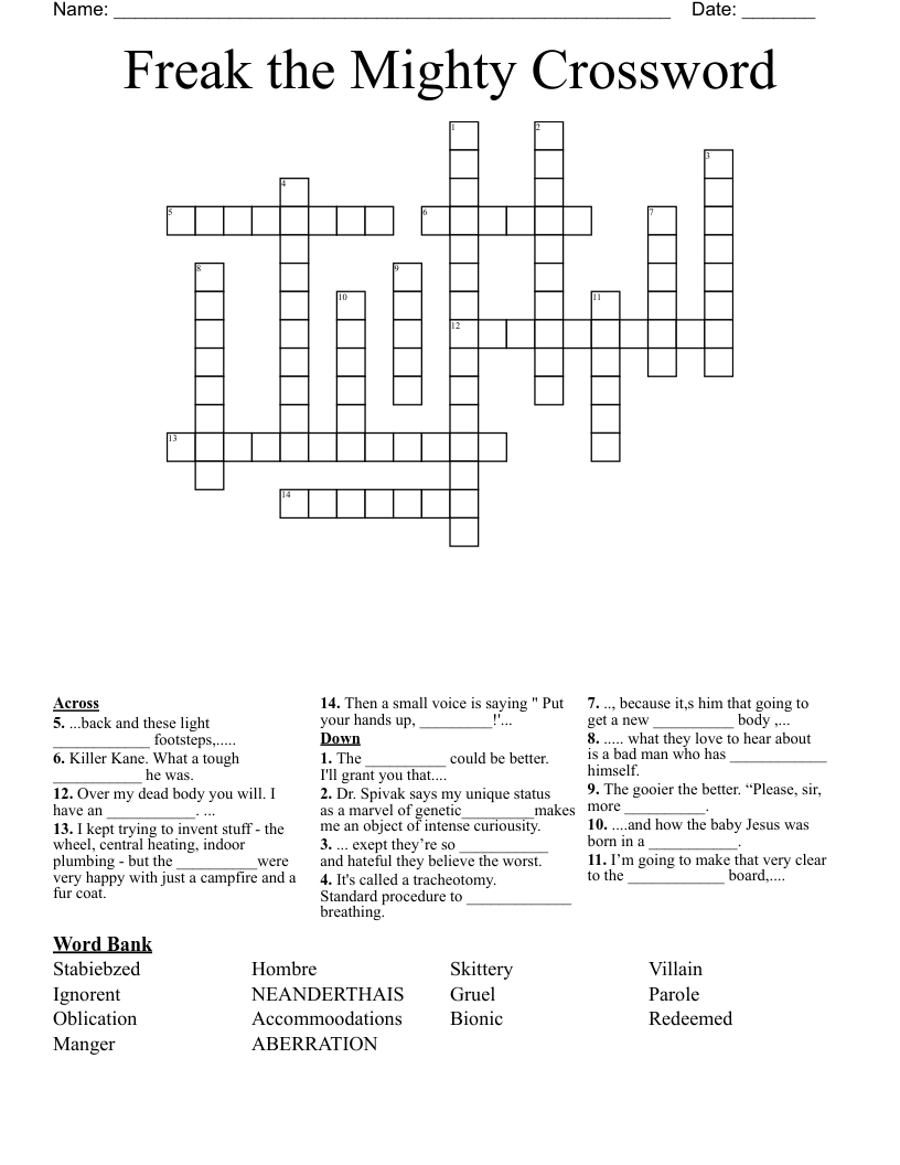 Freak the Mighty Crossword - WordMint