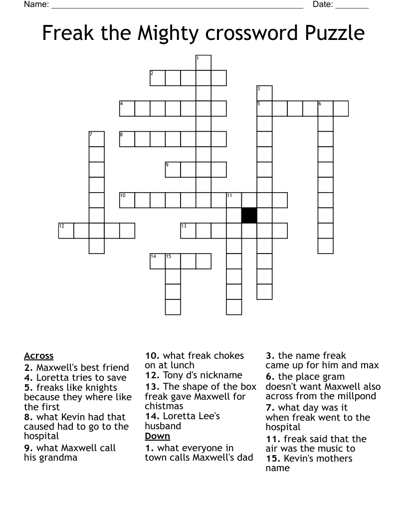 Freak the Mighty crossword Puzzle - WordMint