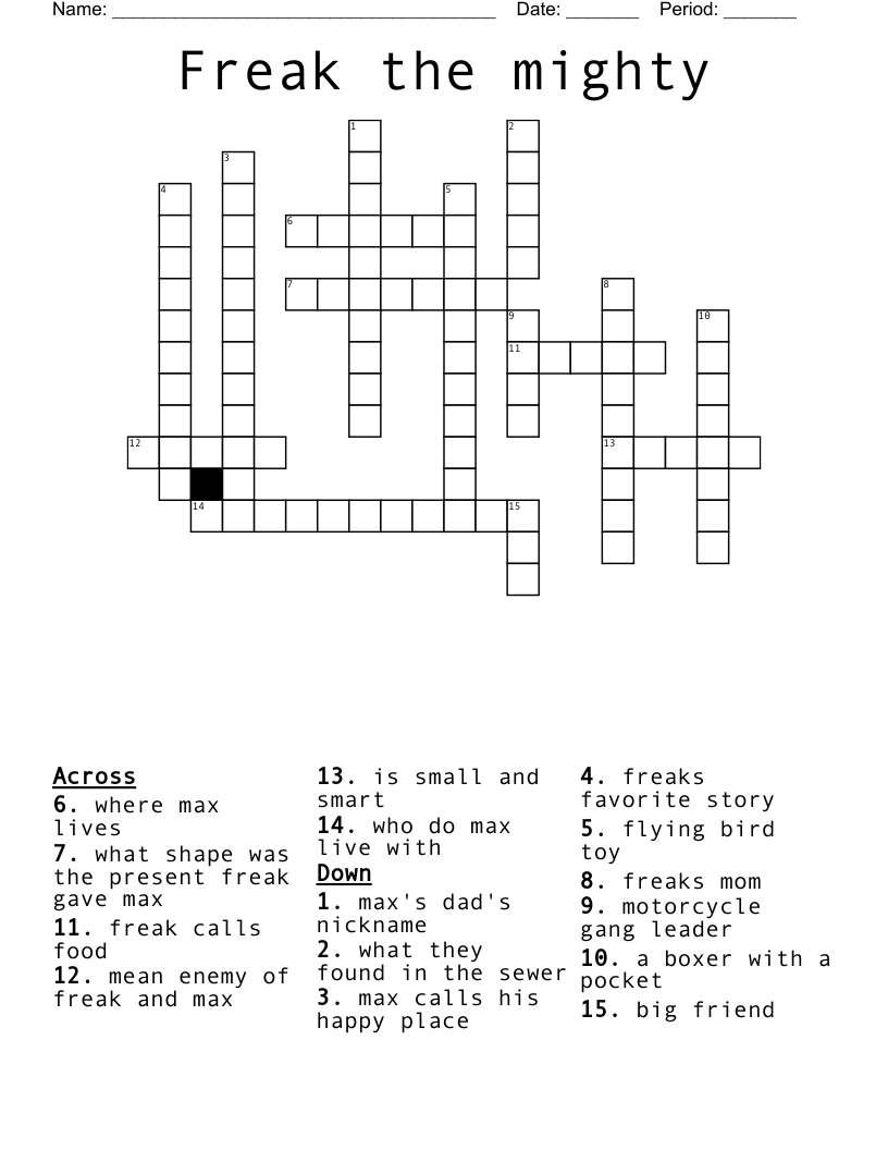 Freak the mighty Crossword - WordMint