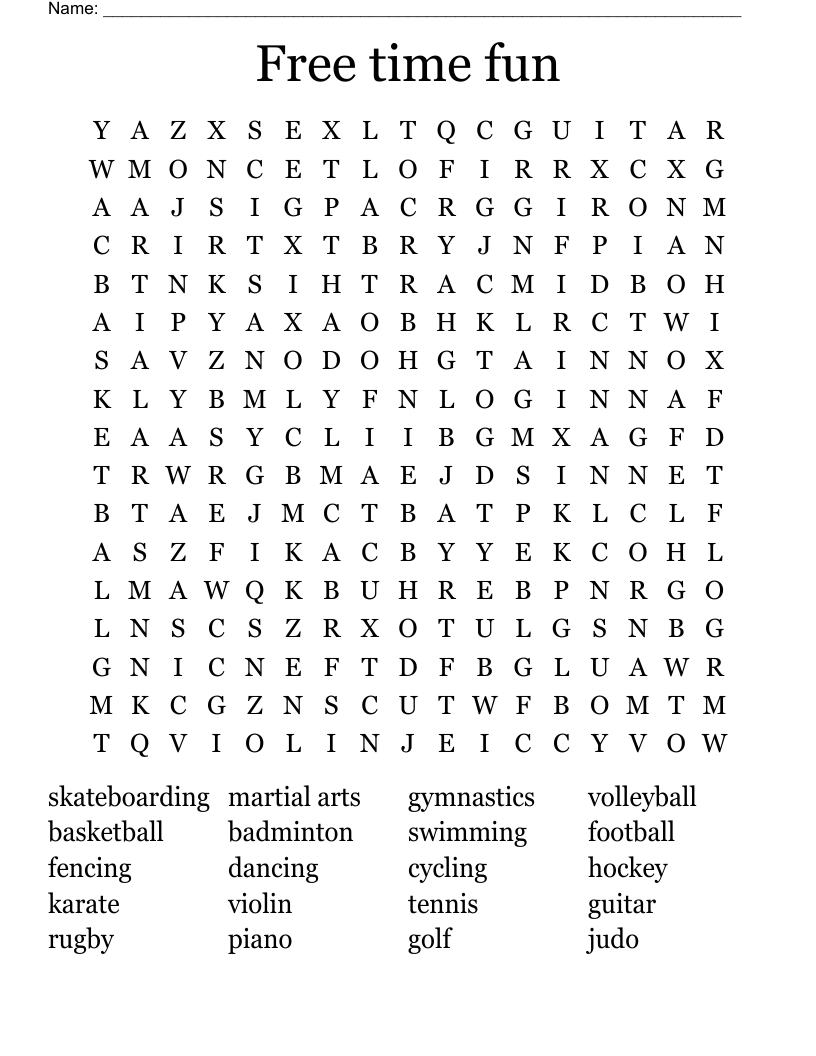 Free time fun Word Search - WordMint