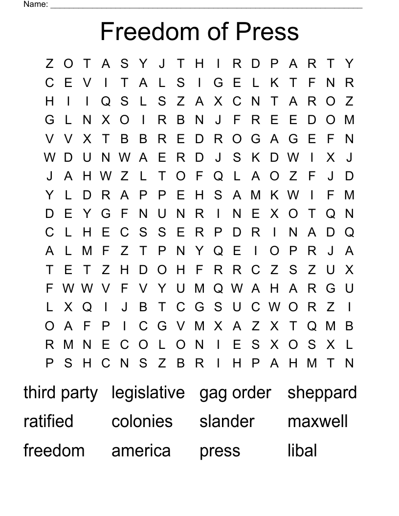 Freedom of Press Word Search - WordMint