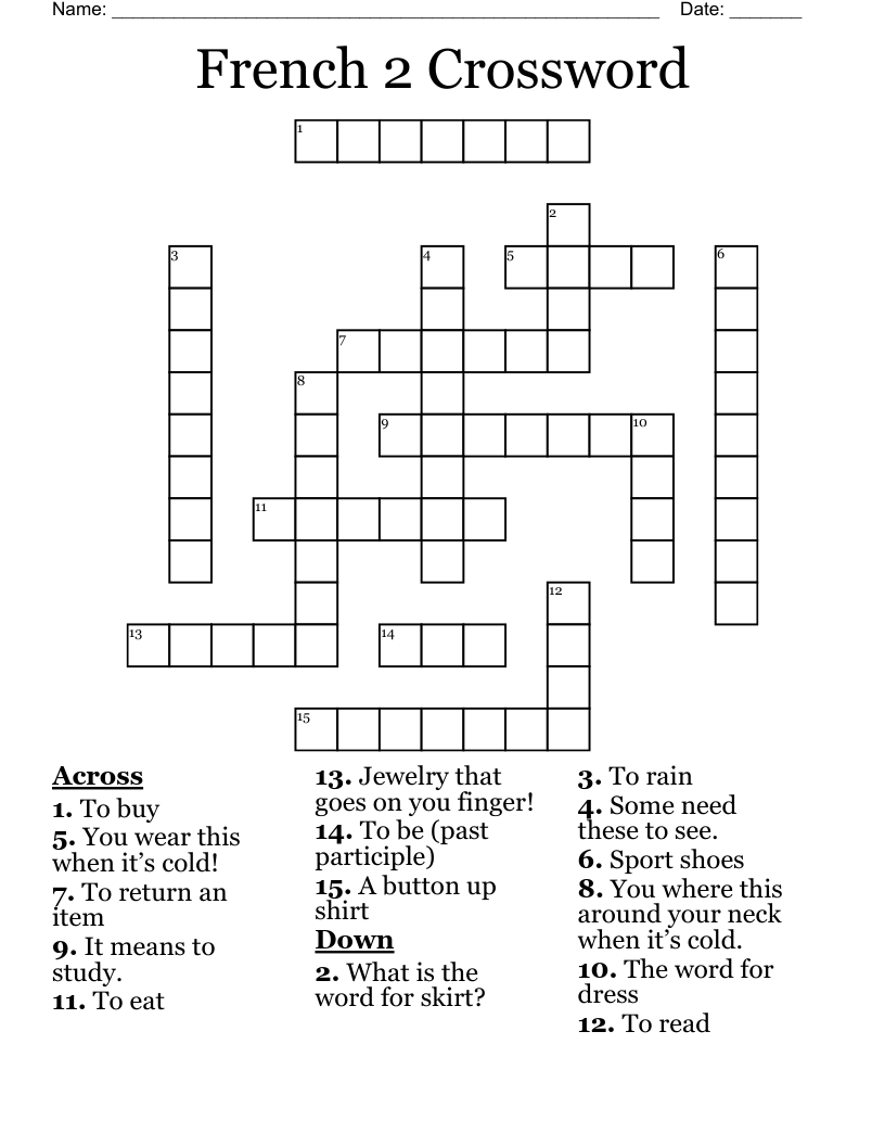 French 2 Crossword - WordMint