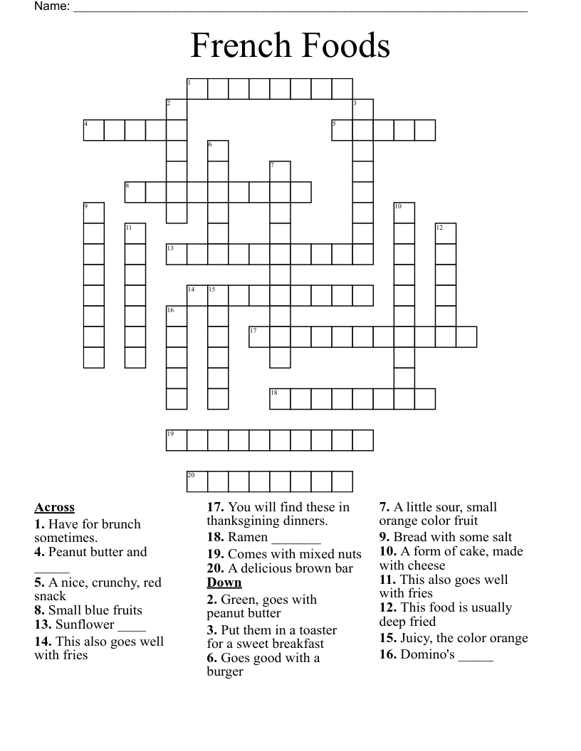 French Foods Crossword WordMint