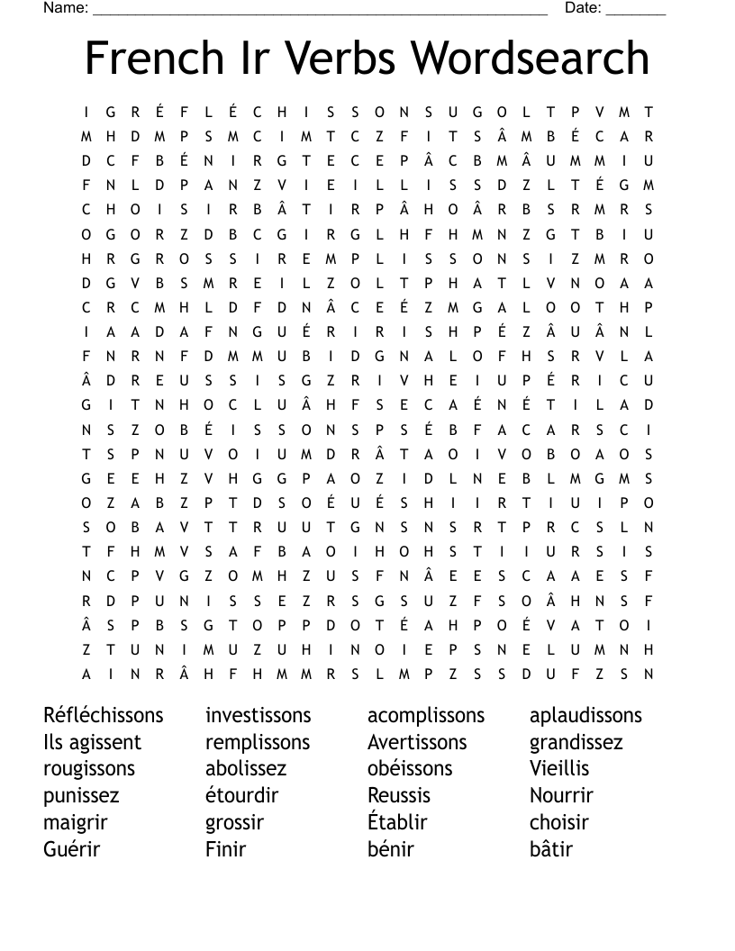 French Ir Verbs Wordsearch - WordMint
