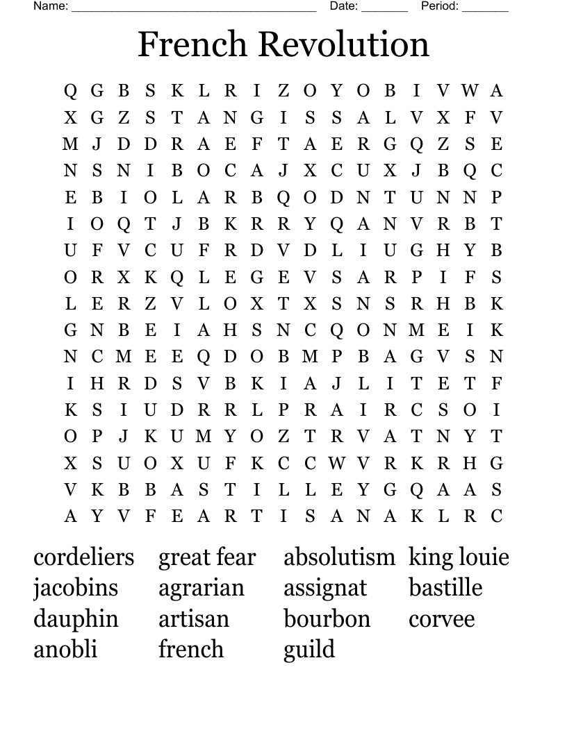 French Revolution Word Search - WordMint