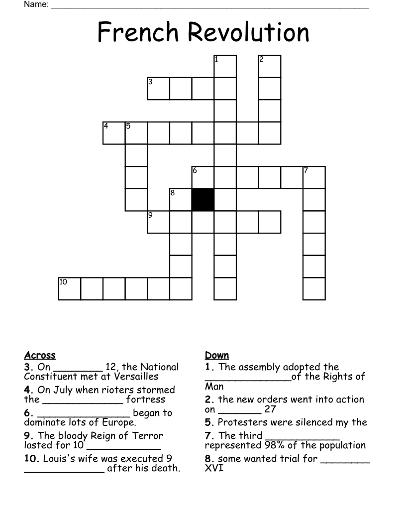 French Revolution Crossword - WordMint