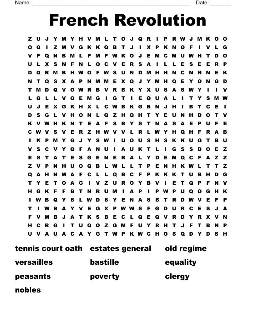 French Revolution Word Search - WordMint