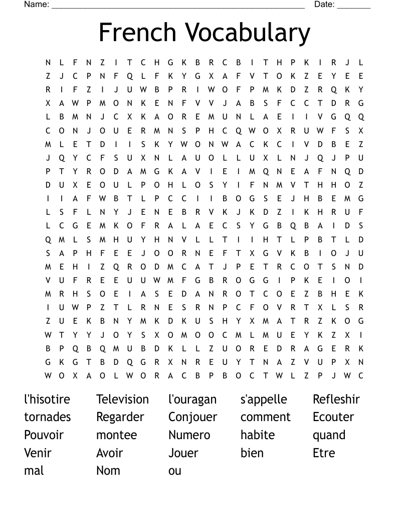 French Vocabulary Word Search - WordMint