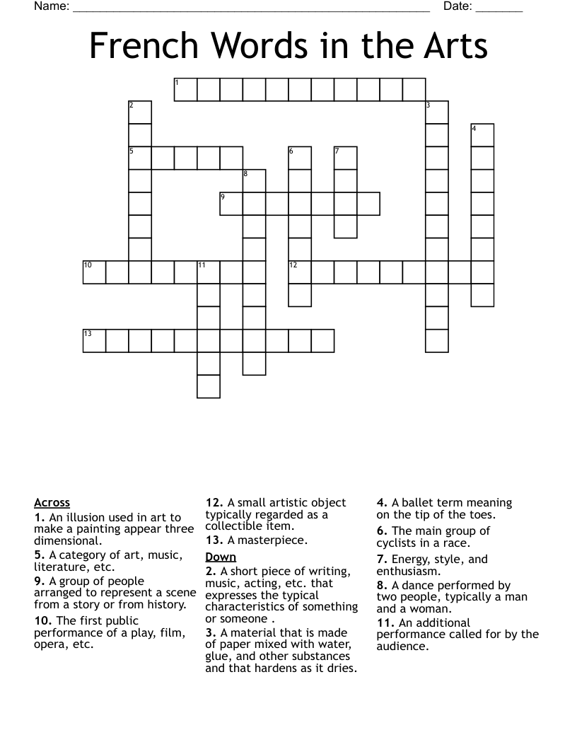 French Words in the Arts Crossword - WordMint