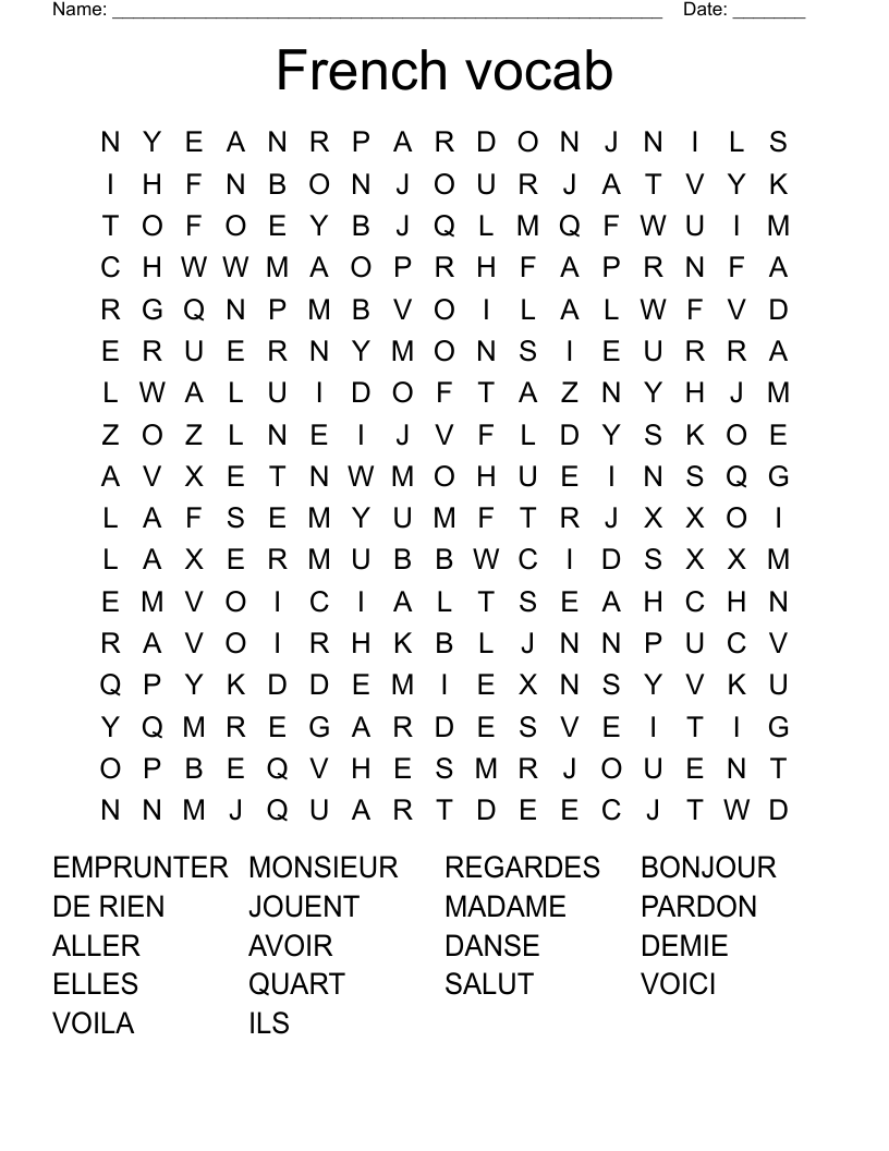 French vocab Word Search - WordMint