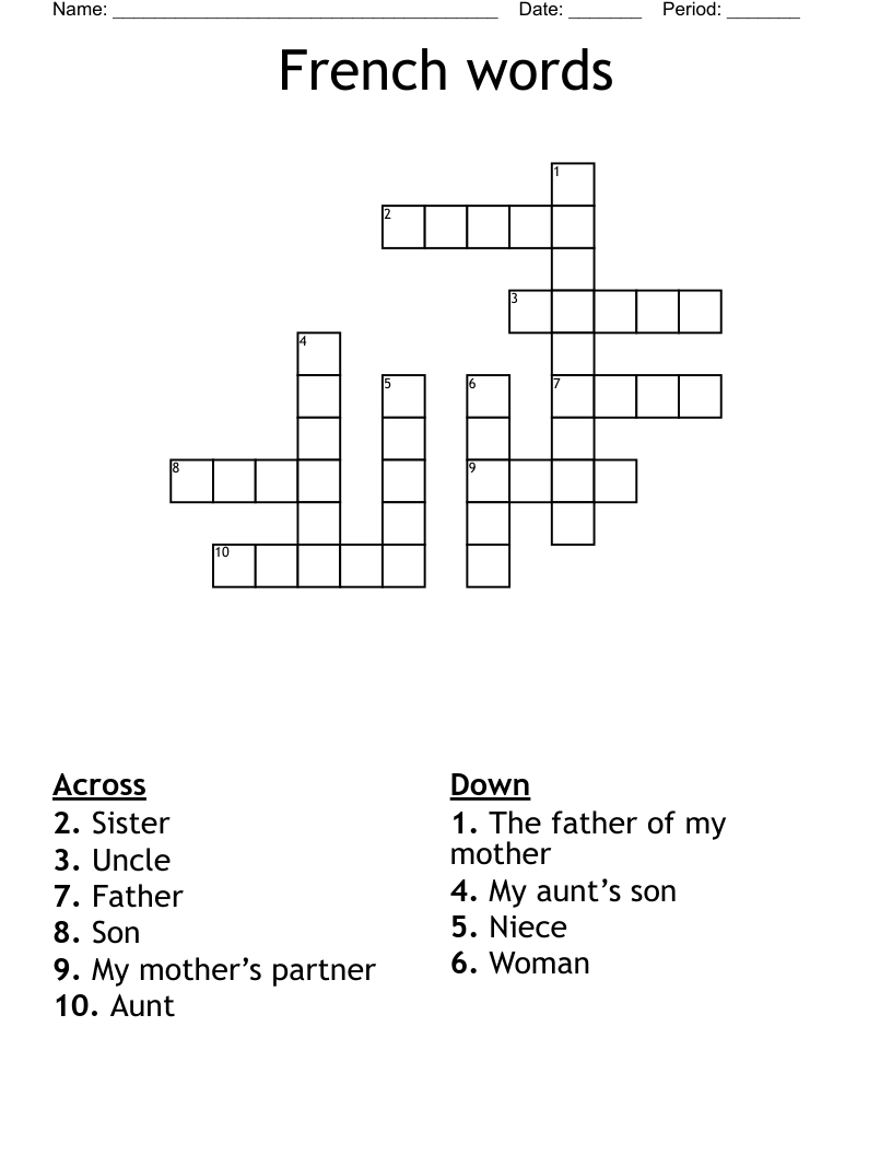 French words Crossword - WordMint
