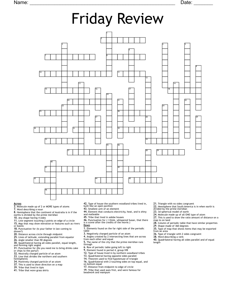 Friday Review Crossword - WordMint
