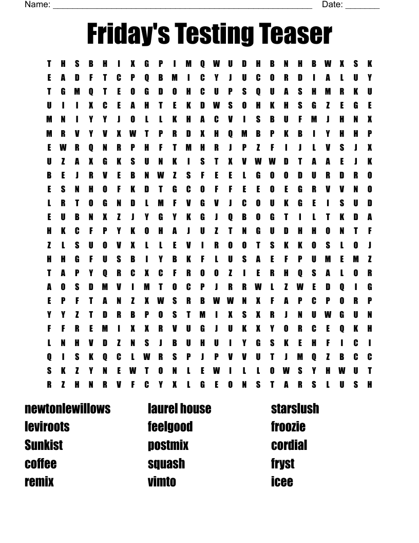 Friday's Testing Teaser Word Search - WordMint