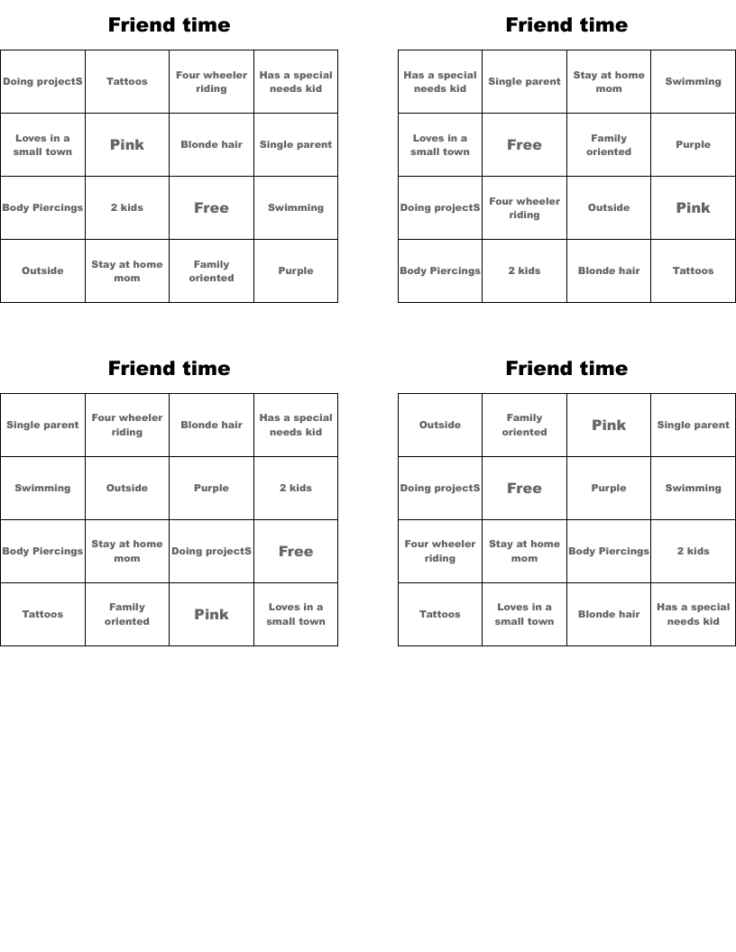 Friend time Bingo Cards - WordMint