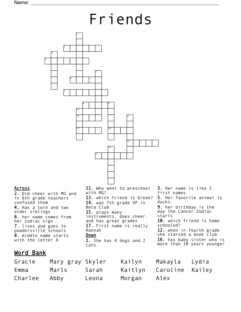 Friends Crossword - WordMint
