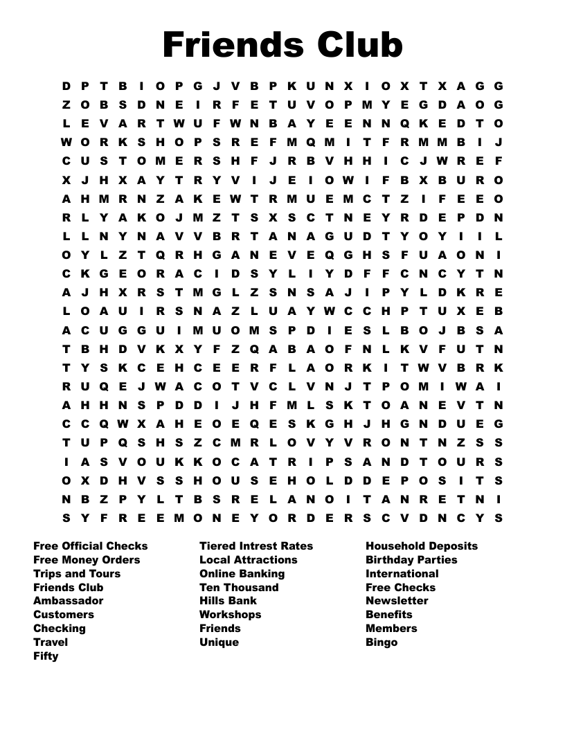 Friends Club Word Search - WordMint