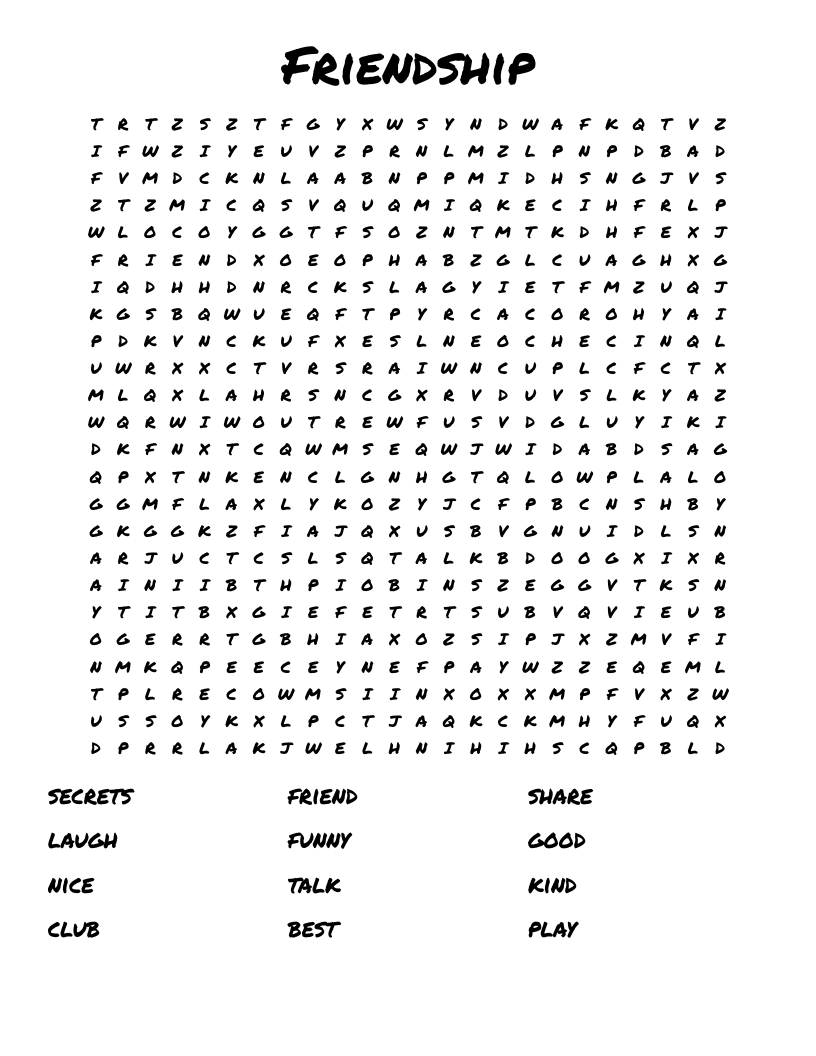 Friendship Word Search - WordMint