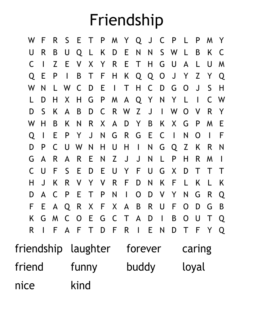 Friendship Word Search - WordMint