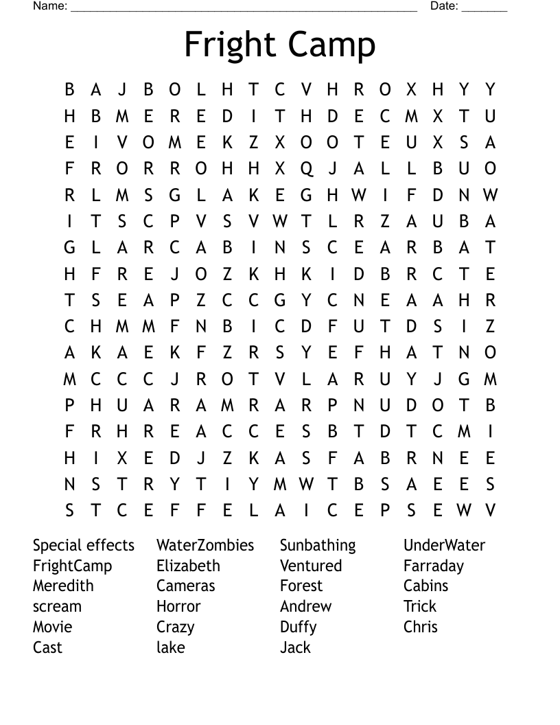 Fright Camp Word Search - WordMint