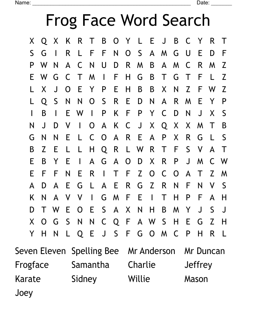 Frog Face Word Search - WordMint