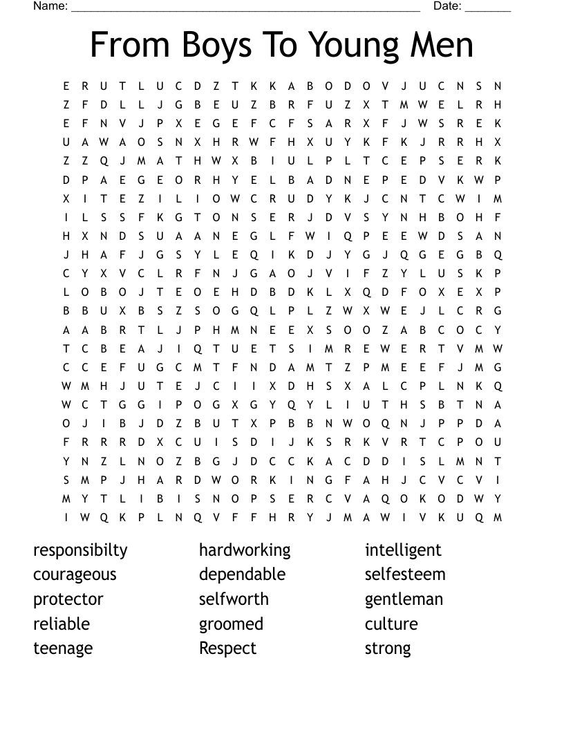 From Boys To Young Men Word Search - WordMint
