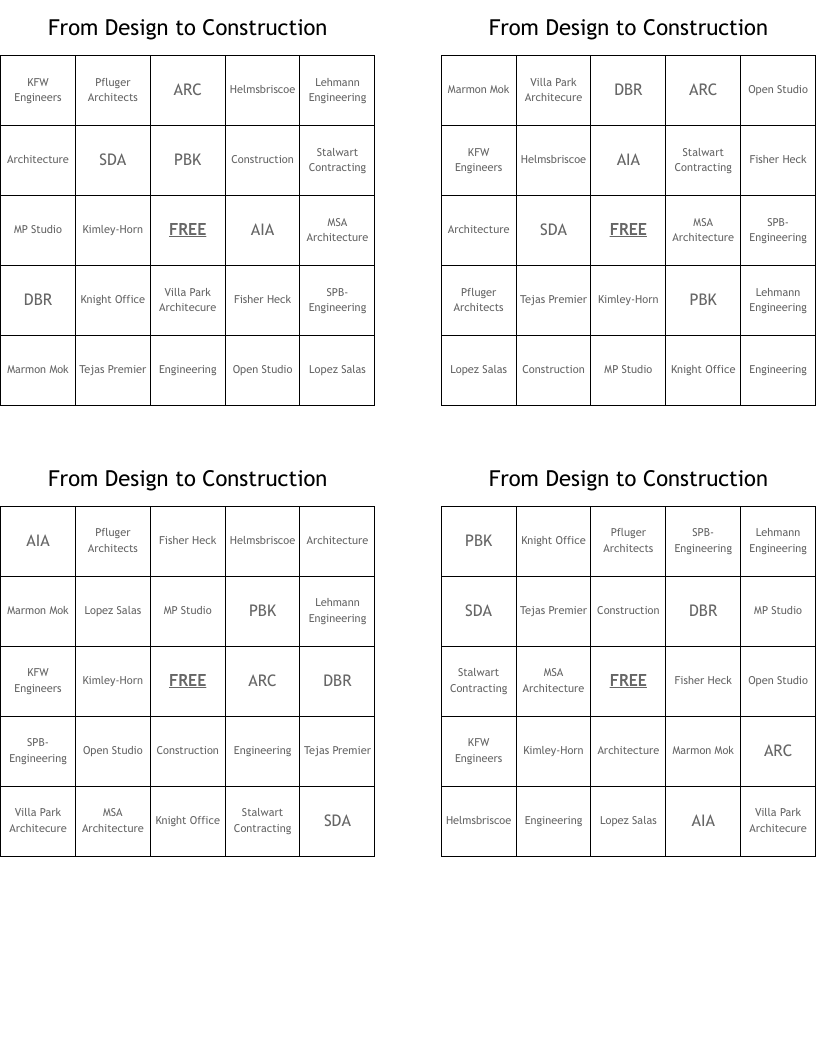 From Design to Construction Bingo Cards - WordMint