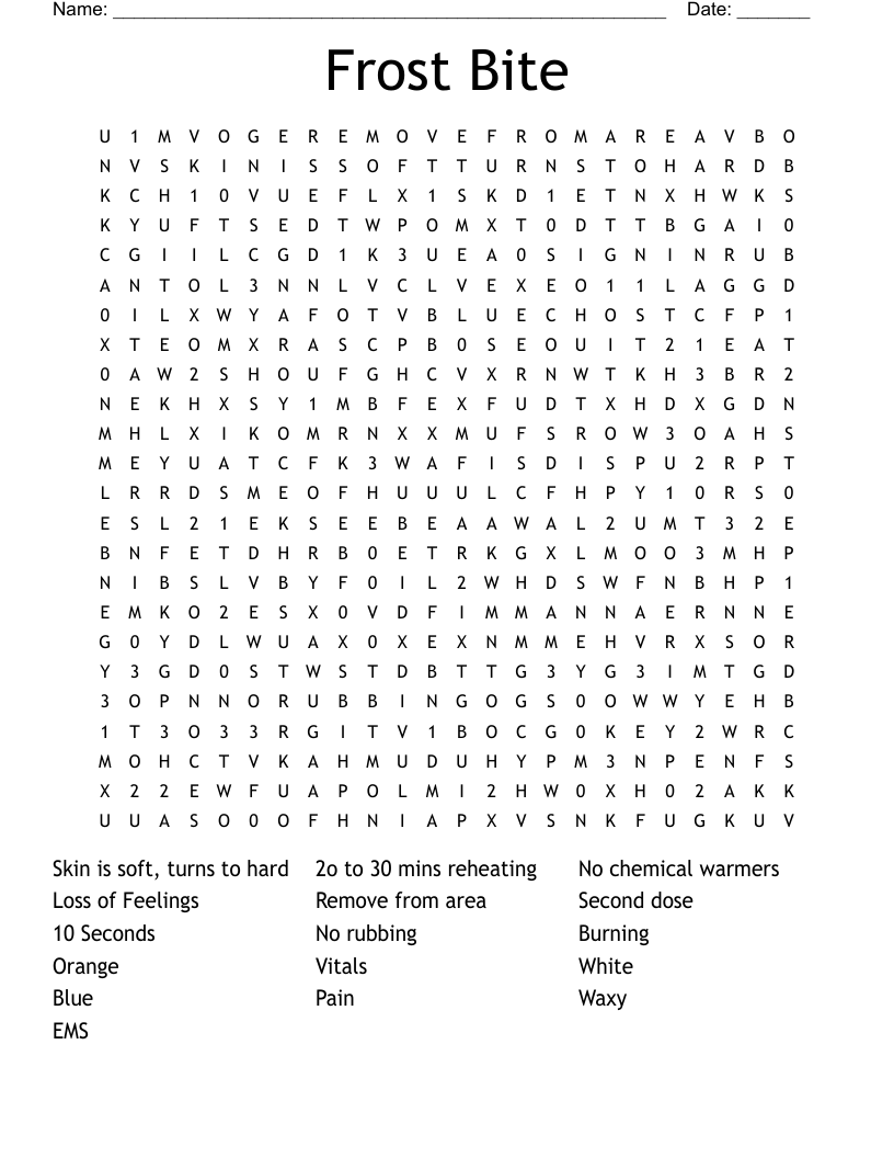 Frost Bite Word Search - WordMint