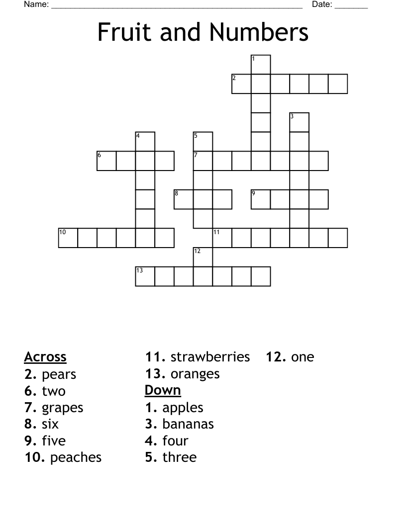 Fruit and Numbers Crossword - WordMint