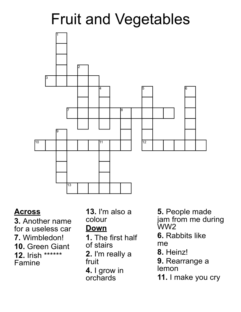 Fruit and Vegetables Crossword - WordMint