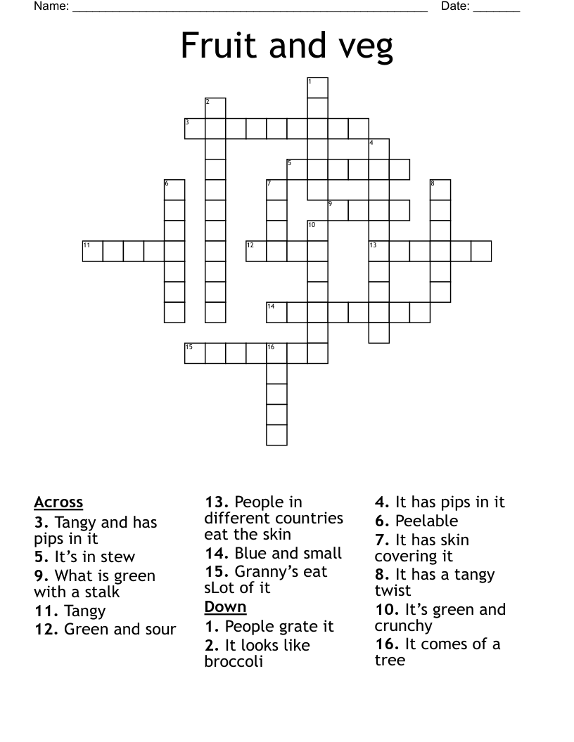Fruit and veg Crossword - WordMint