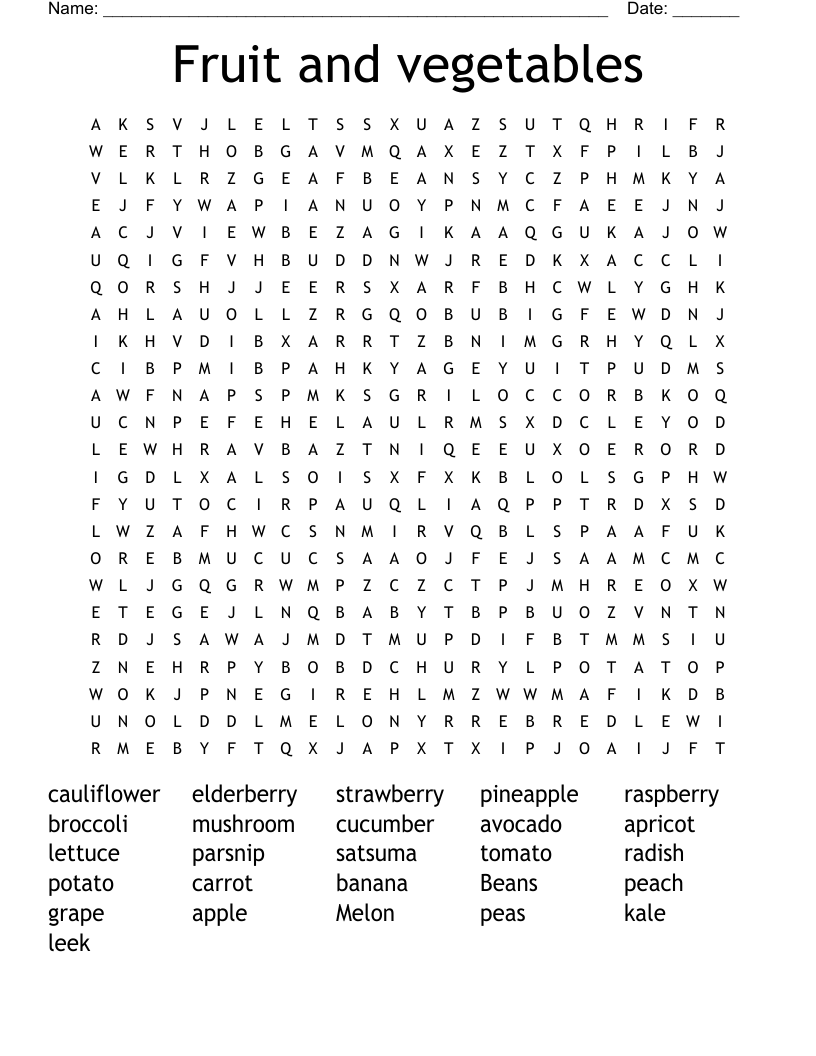 Fruits And Vegetables Word Search WordMint