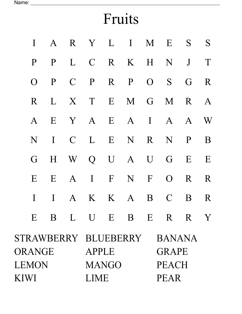 Fruits Word Search - WordMint