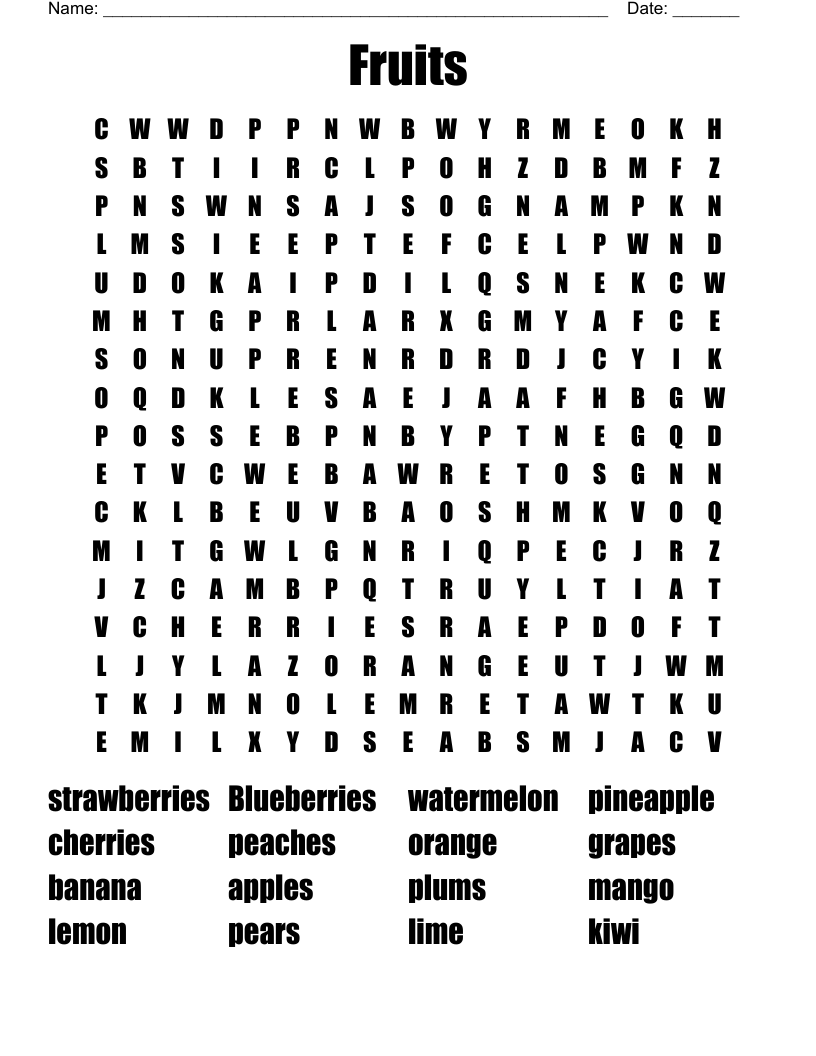 Fruits Word Search WordMint