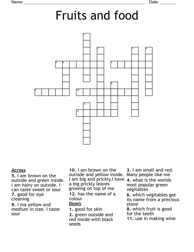 Fruits and food Crossword - WordMint