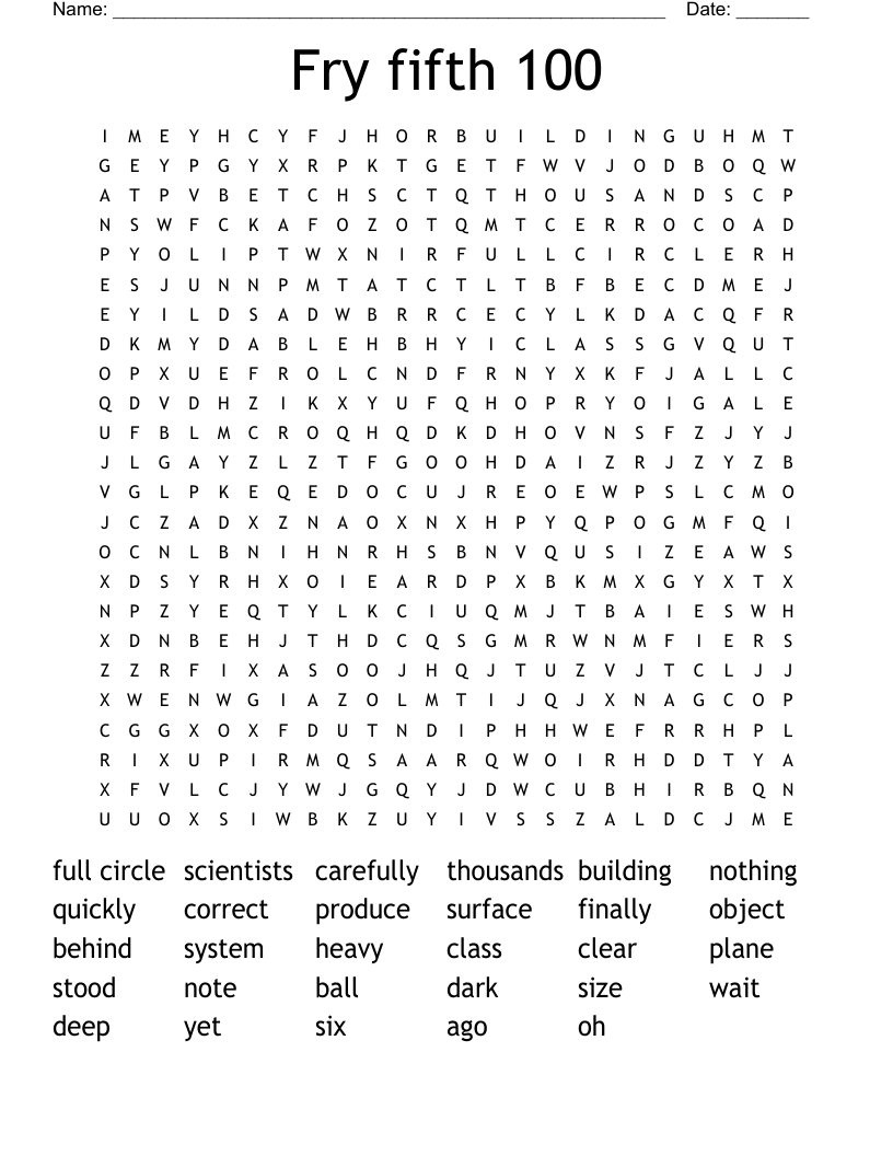 Fry Fifth 100 Word Search WordMint