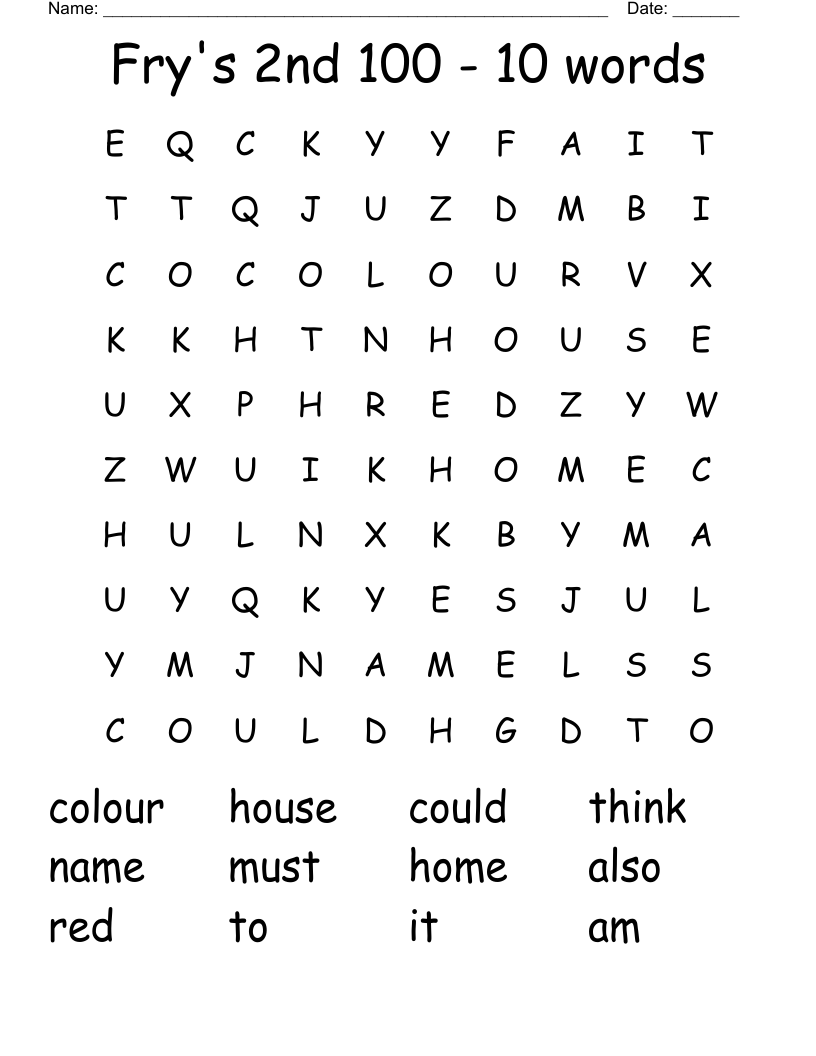 Fry's 2nd 100 - 10 words Word Search - WordMint