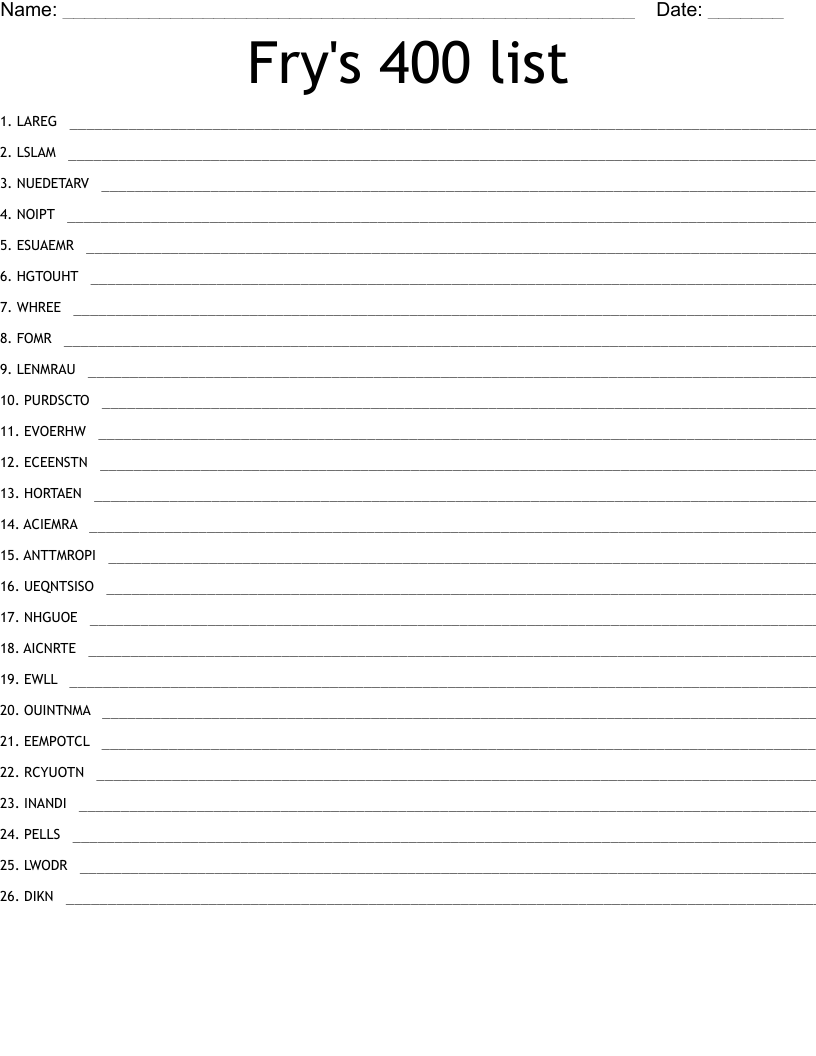 Fry's 400 list Word Scramble - WordMint